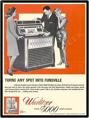 WURLITZER 3000 JUKEBOX 9" x 12" Sign | eBay