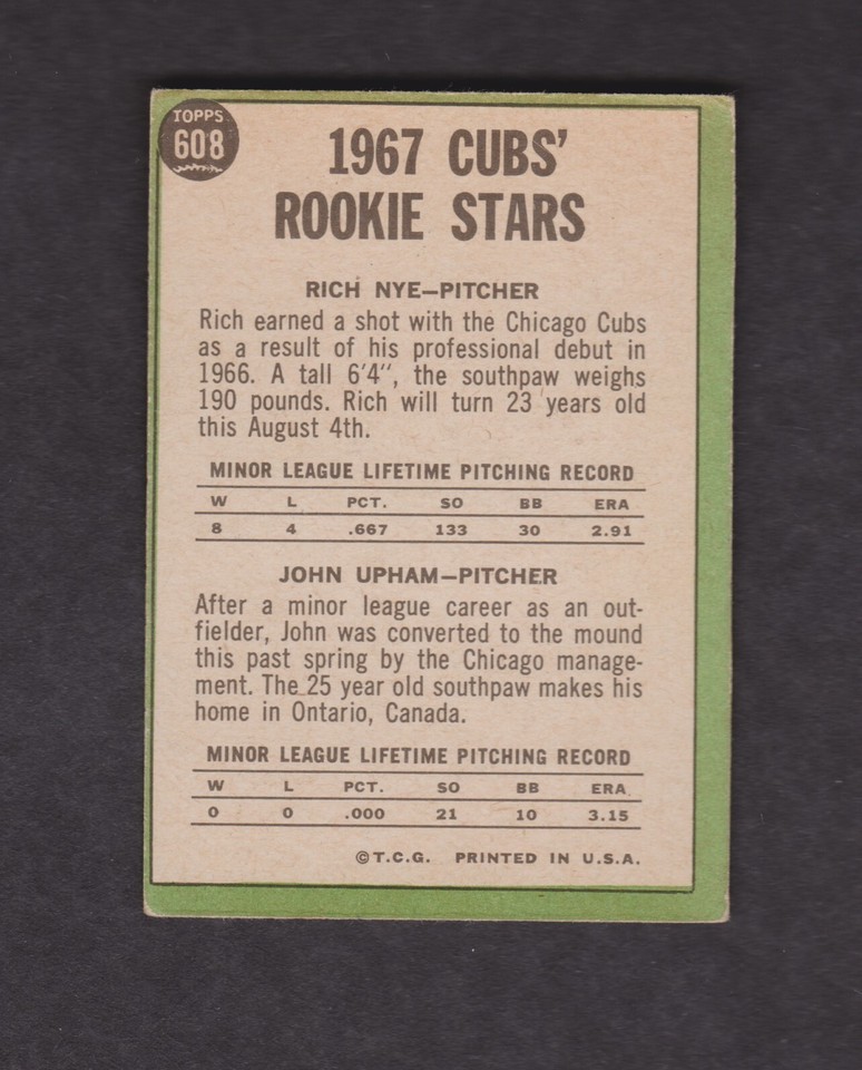 1967 Topps Baseball Card #608 Cubs Rookie Stars EX Miscut High Number ...