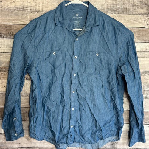 Mack Weldon Chambray Shirt Mens Large Blue Button Up Long Sleeve Preppy ...