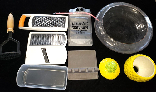 LARGE LOT HOUSEHOLD ITEMS GRATER MASHER PINEAPPLE BOWL/DISH cracked ...