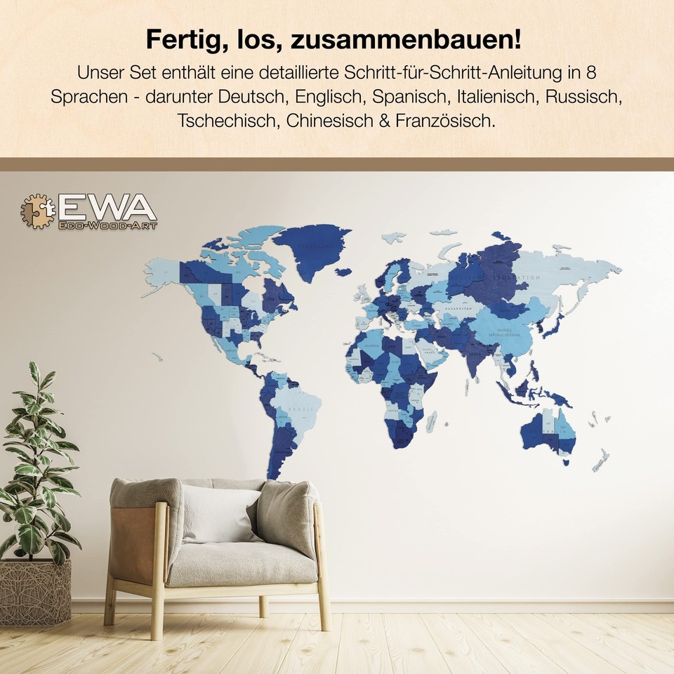 World Map Wall Art - Self-Assembly 3-Layer Map of The World Puzzle - 3D ...