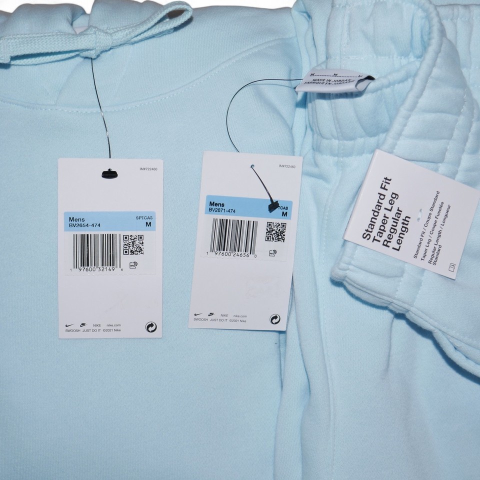 Nike Club Fleece Mens Sweatsuit Ice Blue Tracksuit Black Hoodie Joggers ...