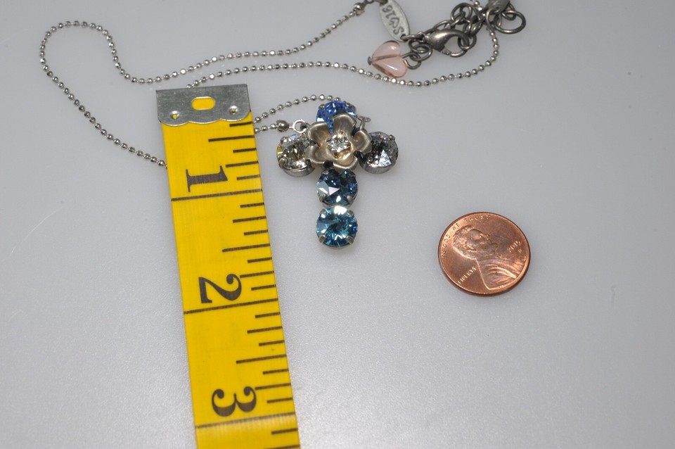 Sabika Silver Tone Necklace Blue Clear Crystal Cross flower Htf Style ...
