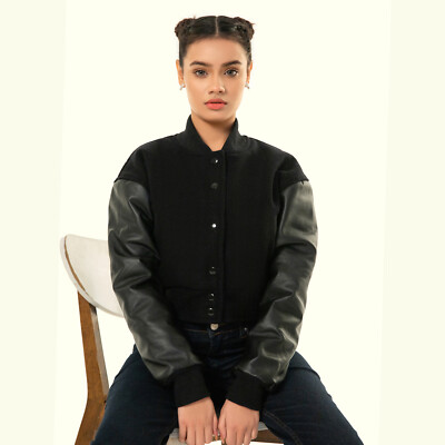 Cropped Jacket Varsity Letterman Crop Jackets for Women Wool Body ...