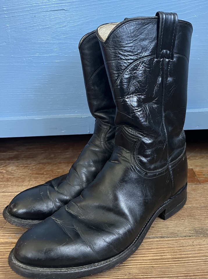 Justin Black Roper Boots 3133 Western Leather Ranch Wear USA Made Men's ...