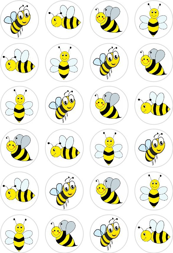 24 Bumble Bee Premium Cupcake Cake Toppers Edible Rice Wafer Paper ...