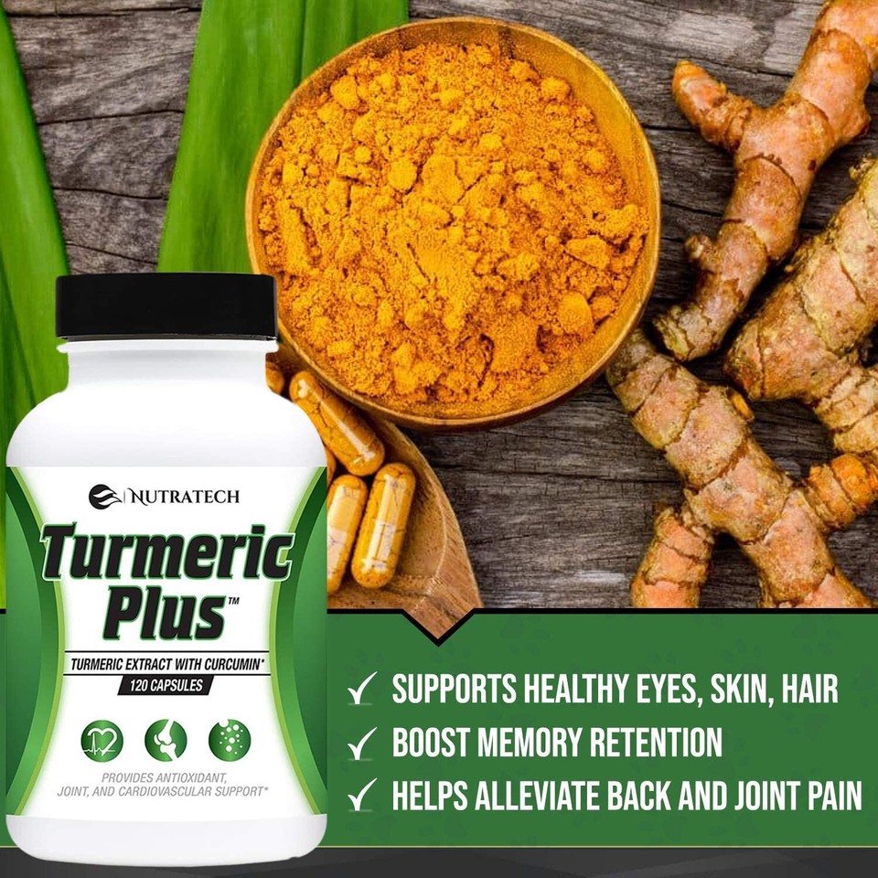 Turmeric Plus 120 Capsules -Turmeric Curcumin 95% with Bioperine Black ...