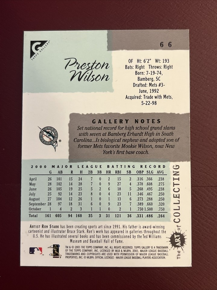 2001 Topps Gallery Baseball Card #66 Preston Wilson C6 | eBay