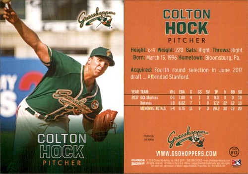 2018 Choice Greensboro Grasshoppers - Colton Hock #13 (RC) for sale ...