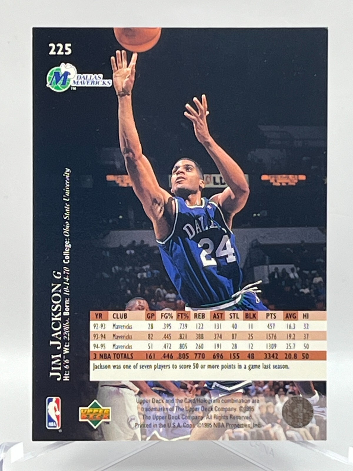 1995-96 Upper Deck NBA Card #225 Jim Jackson Dallas Mavericks ...