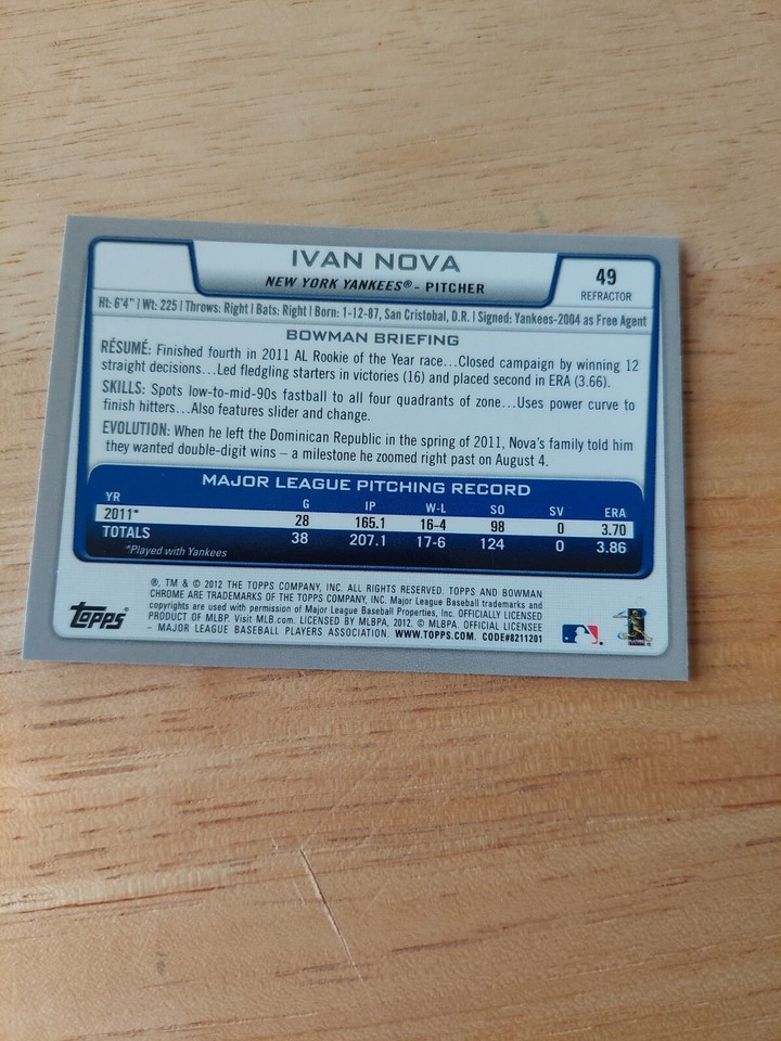 2012 BOWMAN CHROME REFRACTOR #45 IVAN NOVA NEW YORK YANKEES | eBay