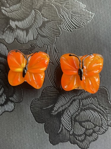 2 Glass Orange Butterfly Beads Ukranian Lampwork Distinctive Jewellery ...