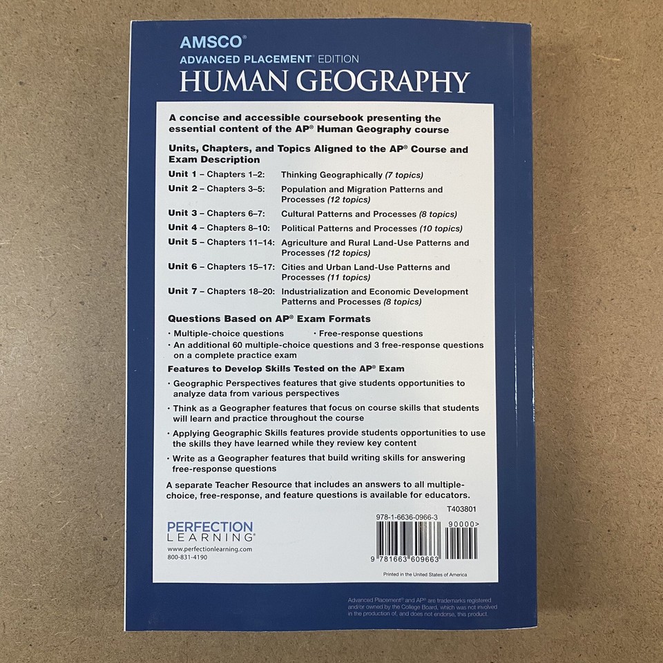 AMSCO AP Human Geography Advanced Placement Textbook Paperback 2nd Ed ...