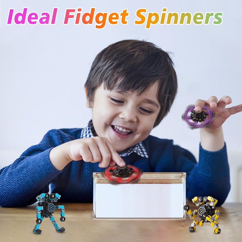 Transformable Fidget Spinners 4 Pack - Stress Relief Toys for Kids ...