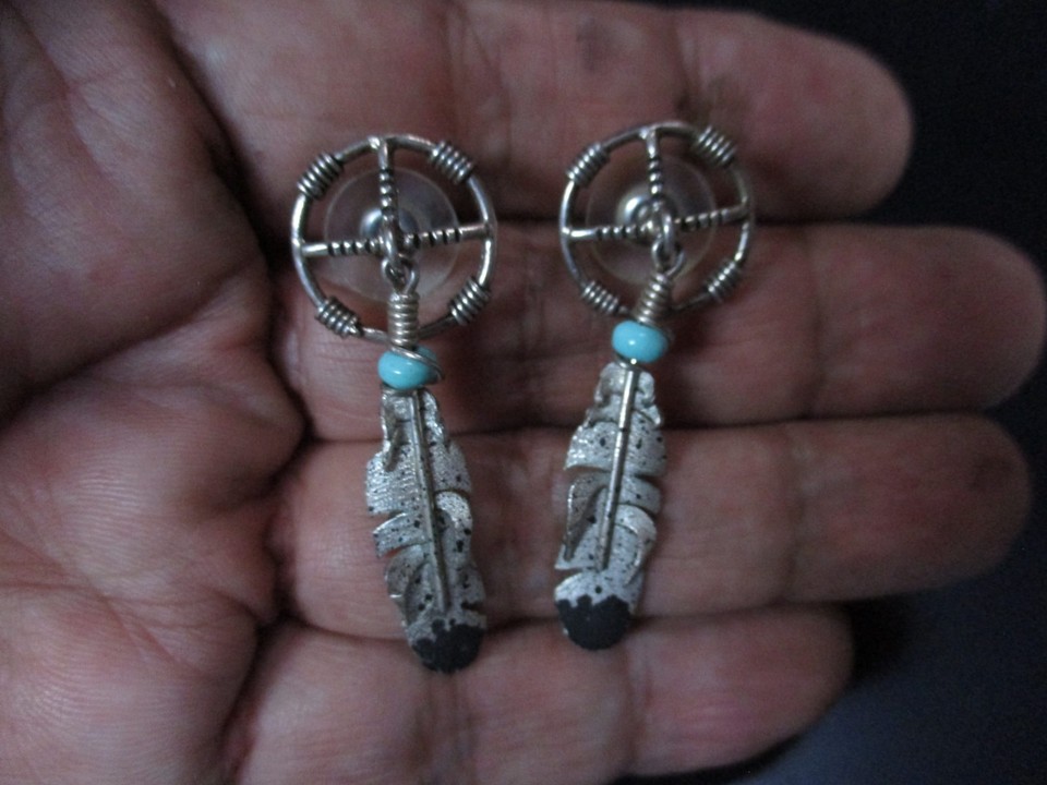 Native American Sterling Feather Dreamcatcher Dangle Drop Earring ...