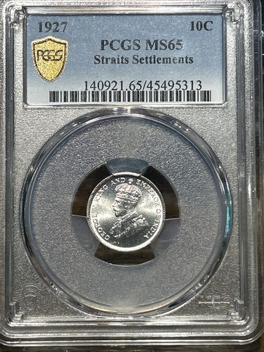 1927 STRAITS SETTLEMENT 10 CENT SILVER COIN PCGS MS65 Undergraded ...