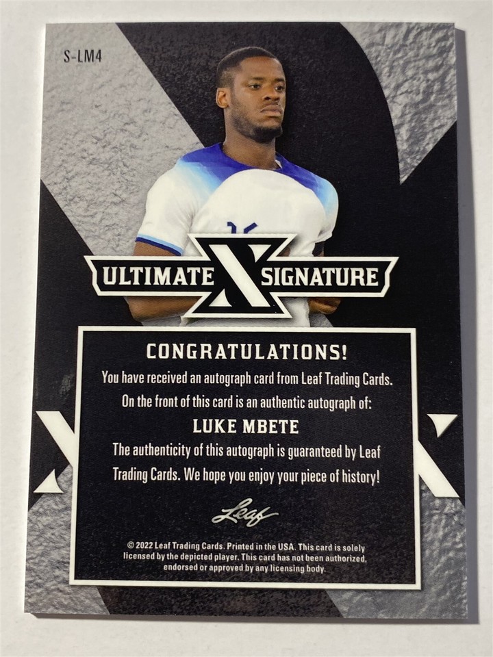 LUKE MBETE 2022 Leaf Ultimate Soccer X Signature NAVY BLUE AUTO 1/8 (Z2 ...