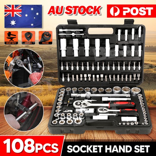 108PCS Tool Kit Socket Hand Set Ratchet Spanner 1/2" & 1/4" Metric Wrench Driver | eBay Australia