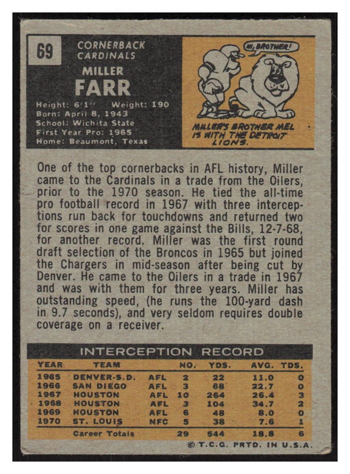 1971 Topps #69 Miller Farr | eBay