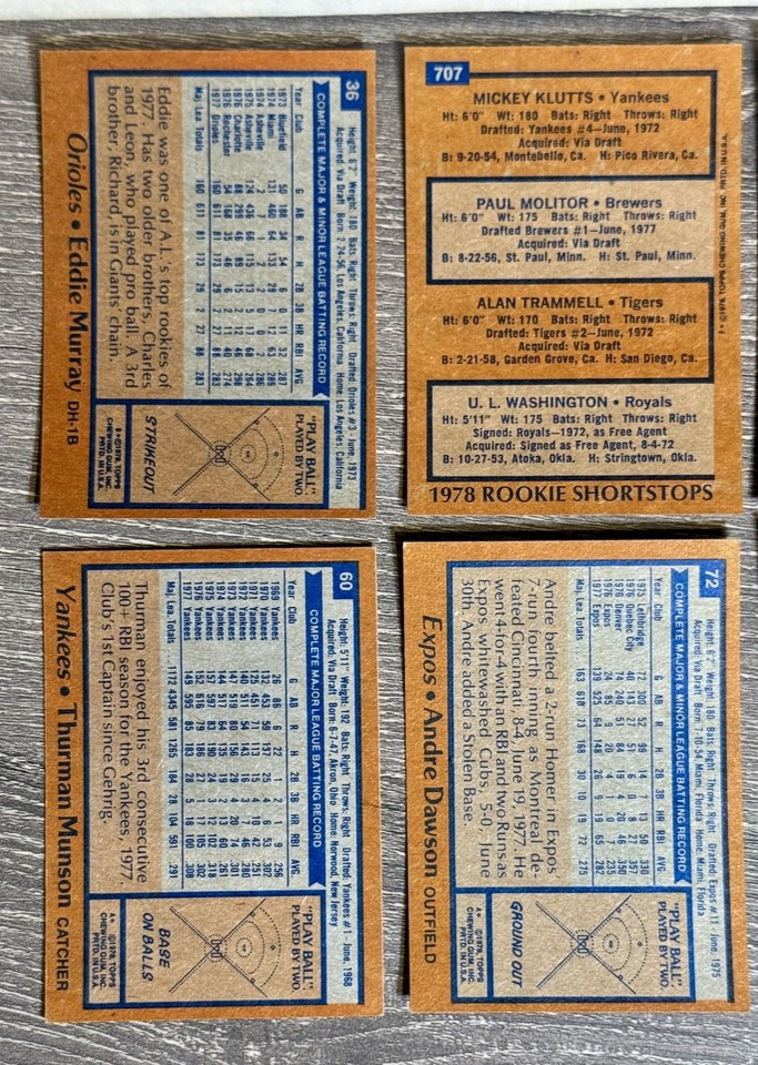 1978 TOPPS Baseball Complete Set 726 Cards EXMT-NM Eddie Murray, Paul ...