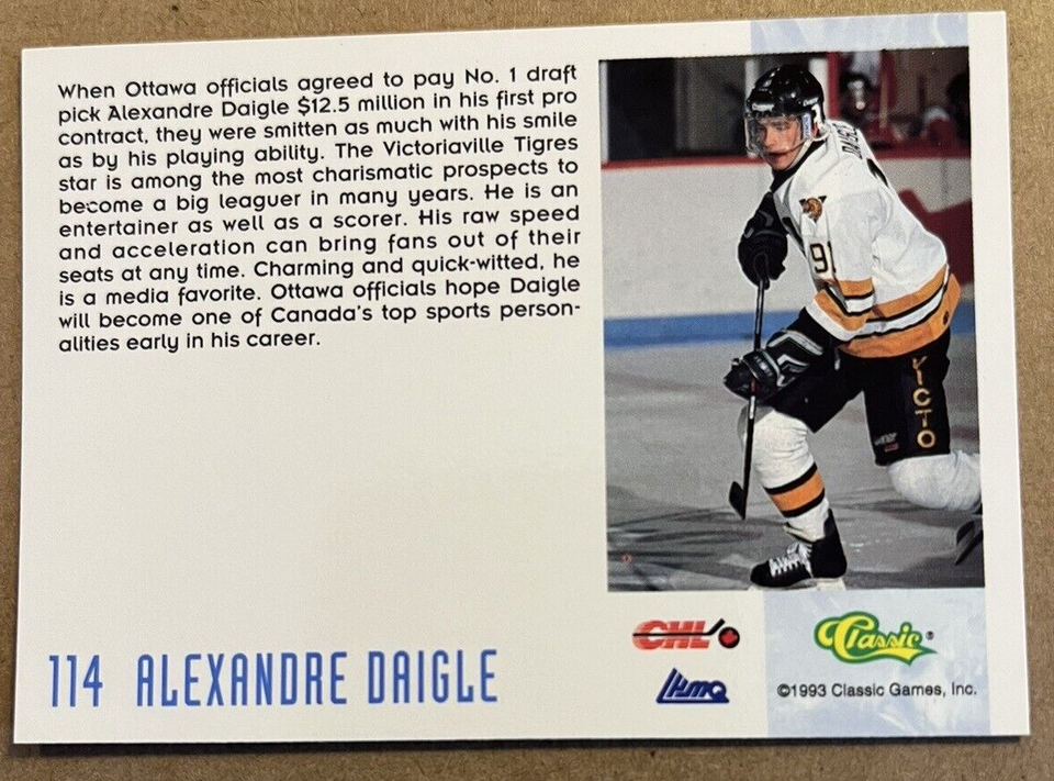 1993-94 Classic 93' Hockey Draft #114 ALEXANDRE DAIGLE - HOCKEY ART | eBay