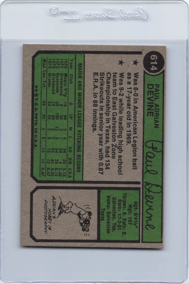 1974 Topps #614 Adrian Devine Braves Signed Auto *G2630 | eBay