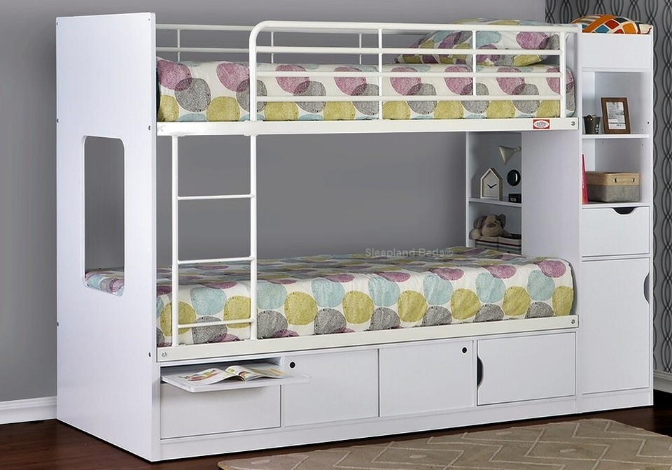 White Storage Bunk Bed - Single - Cupboards - Shelves - Drawers ...