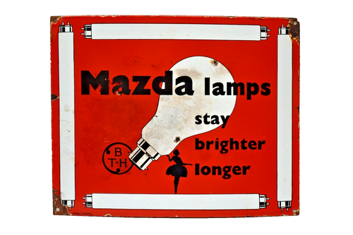 Vintage Mazda Lamps Tube light Sign Board Porcelain Enamel Advertise 16 ...