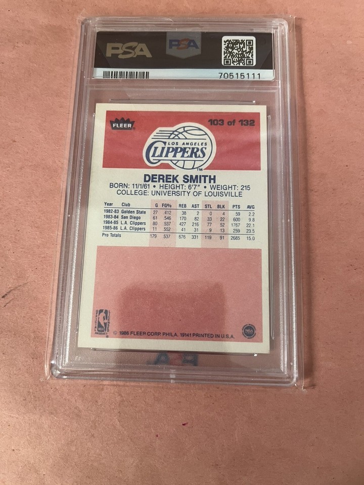 1986 Fleer #103 Los Angeles Clippers Derek Smith PSA 6 | eBay