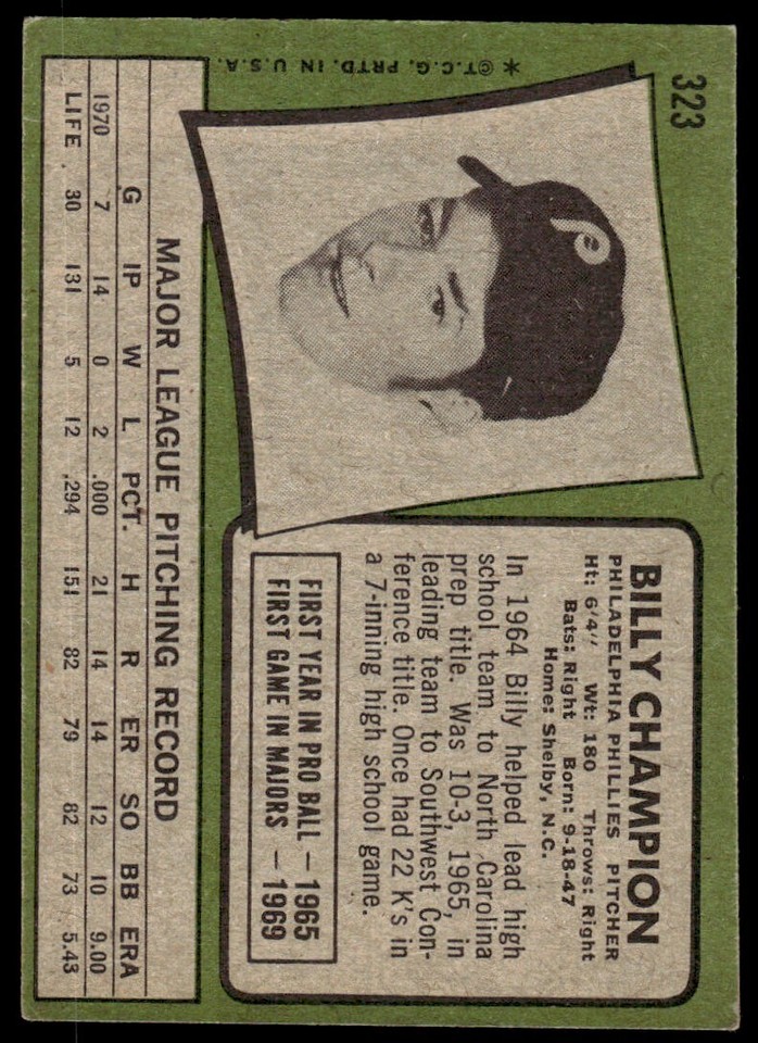 1971 Topps Billy Champion #323 | eBay