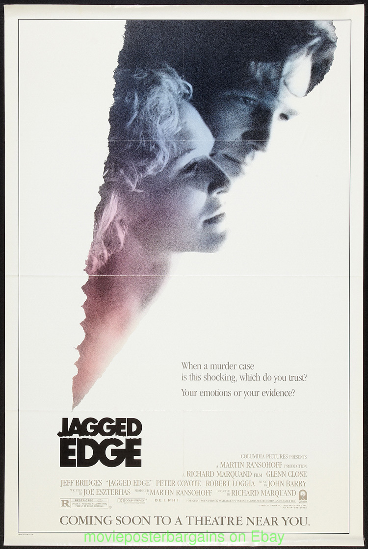 JAGGED EDGE MOVIE POSTER 27x41 JEFF BRIDGES GLENN CLOSE 1985 | eBay
