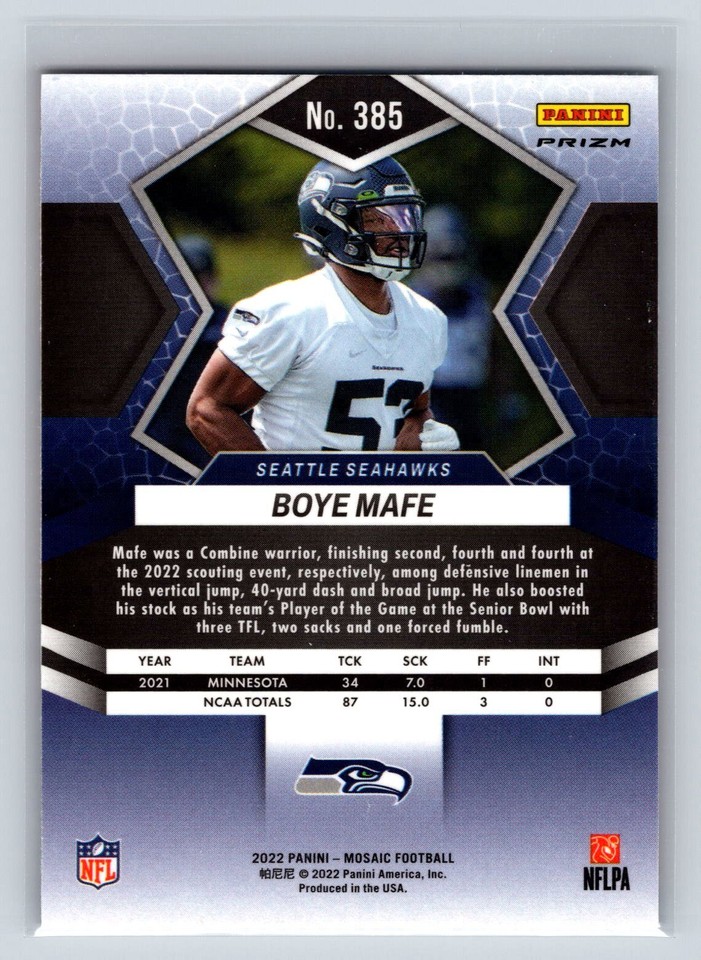 Boye Mafe 2022 Panini Mosaic #385 Mosaic Reactive Orange Seattle ...