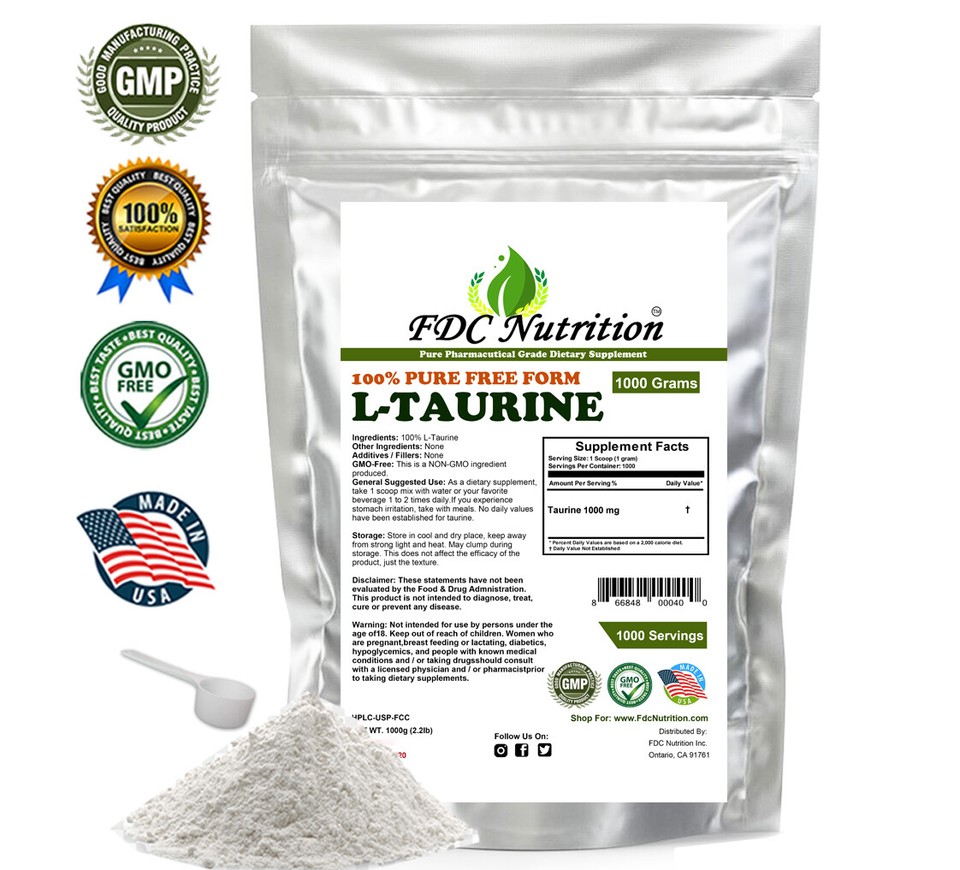 2.2lb (1000g) 100% PURE L-TAURINE FREE-FORM AMINO ACID POWDER USP GRADE ...