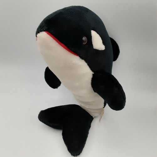 Vintage Orca Killer Whale Plush Black & White 14" Stuffed Animal 1980's ...