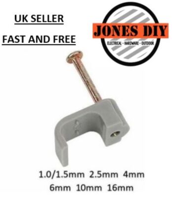 TWIN AND EARTH CABLE CLIPS FLAT GREY PLASTIC CABLE CLIP WITH NAILS TWIN ...