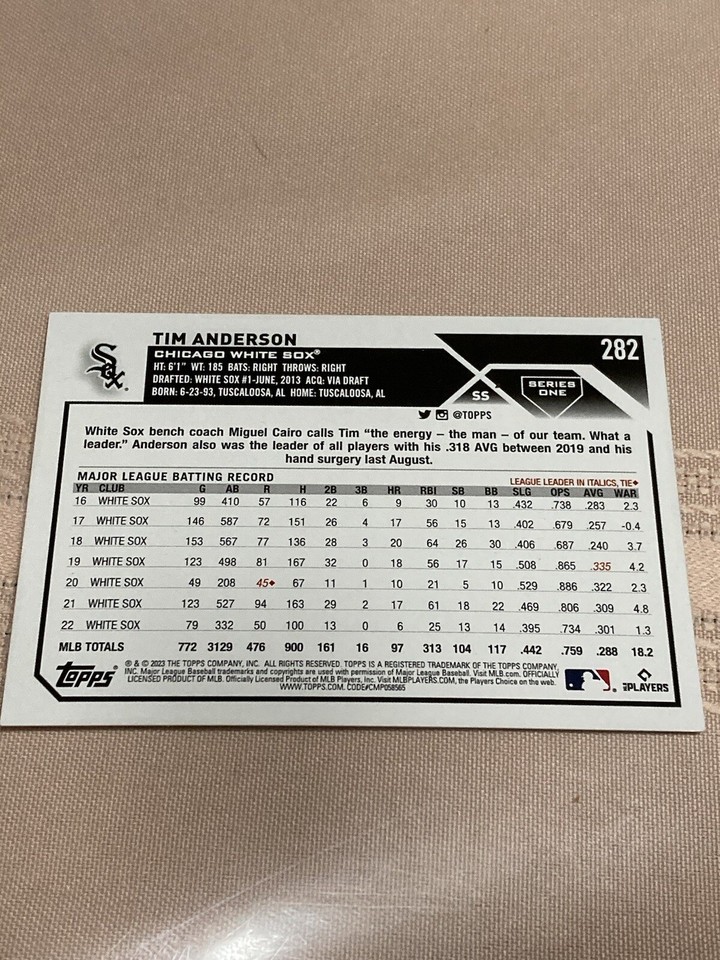 2023 Topps Tim Anderson Chicago White Sox Shortstop #282 | eBay