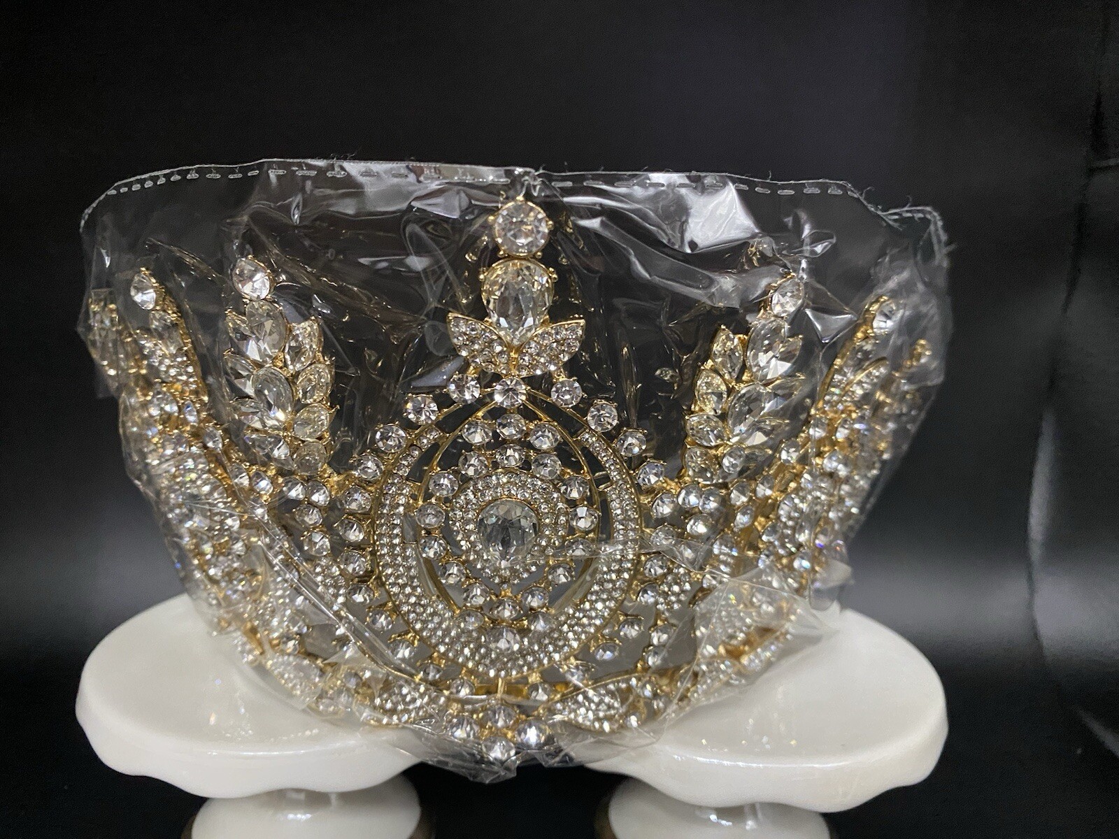 ELEGANT HANDMADE CRYSTAL BEADS BRIDE PEGEANT PRINCESS QUEEN CROWN 4” H ...