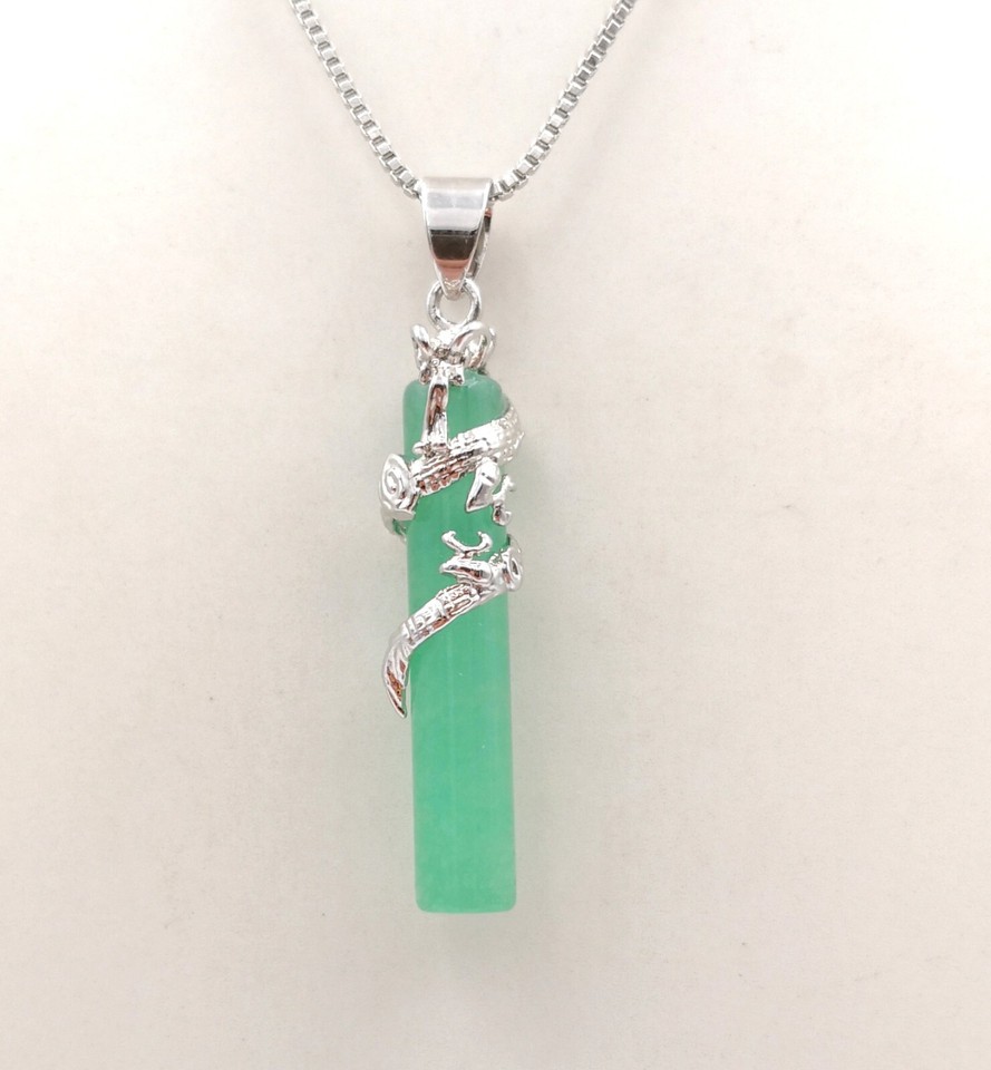 Multicolor Green Purple Jade Agate Dragon Pillar Column 18KGP Pendant ...