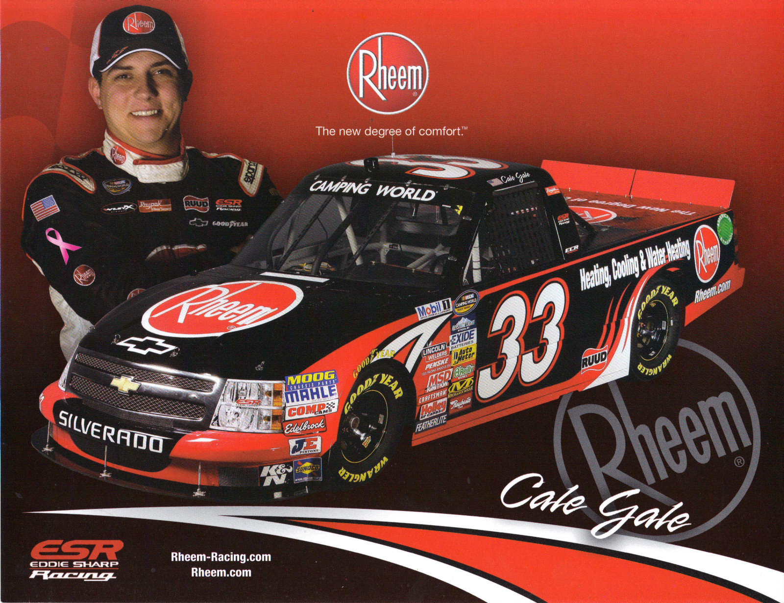 2012 CALE GALE "RHEEM" #33 NASCAR CAMPING WORLD TRUCK SERIES POSTCARD ...