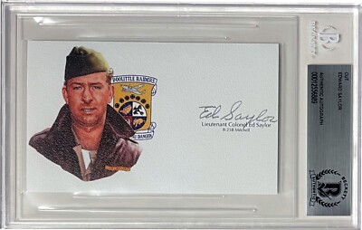 Lt Colonel Ed Saylor signed 3”x 5” cut sig WWll Doolittle Raiders – BAS ...