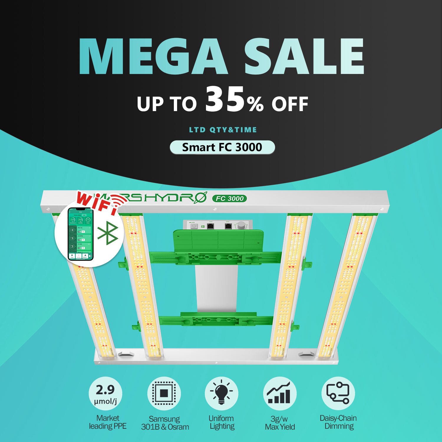 Mars Hydro Smart FC 3000 LED Grow Light Bar Samsung Full Spectrum ...