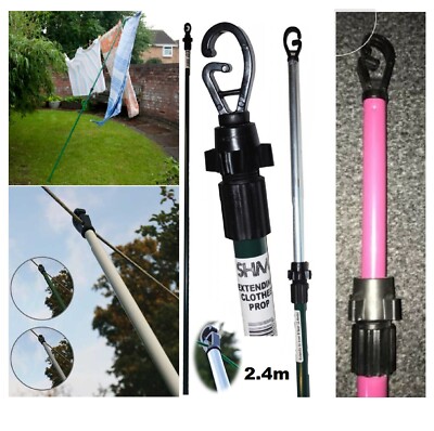 2.4M Heavy Duty Line Prop Telescopic Washing Line Extending Clothes ...