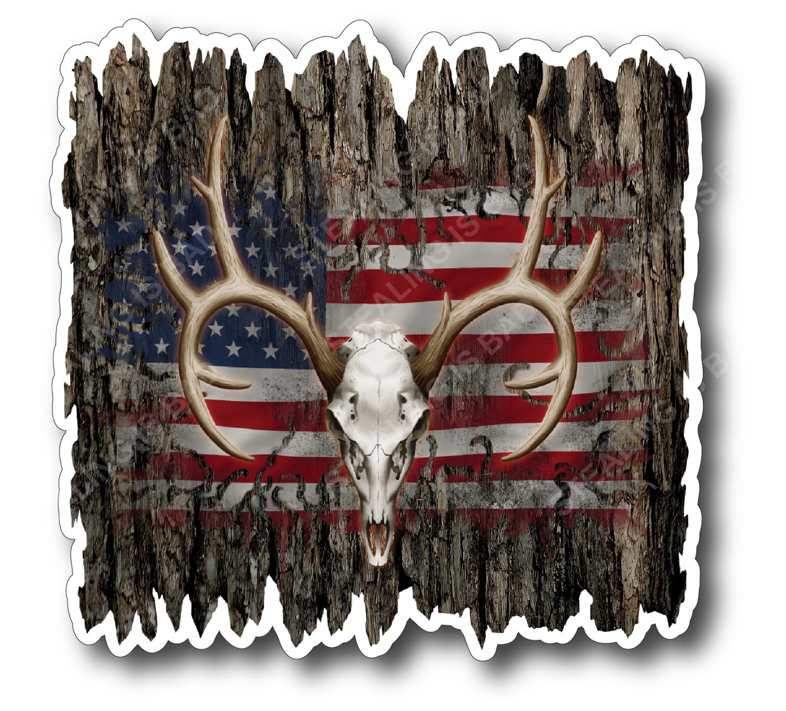 Wooden USA American Flag Deer Skull Decal Sticker Hunting Outdoor gift ...