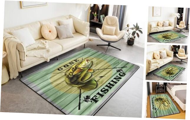Pike Fish Area Rug 5'x7' Bass Big Fish Rugs Mat for Fishing 5' x 6'6 ...