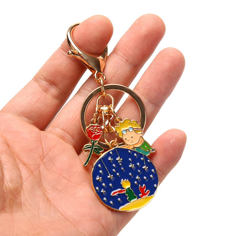 Fashion Metal Rose Keychains Starry Little Prince Keyring Creative Boy ...