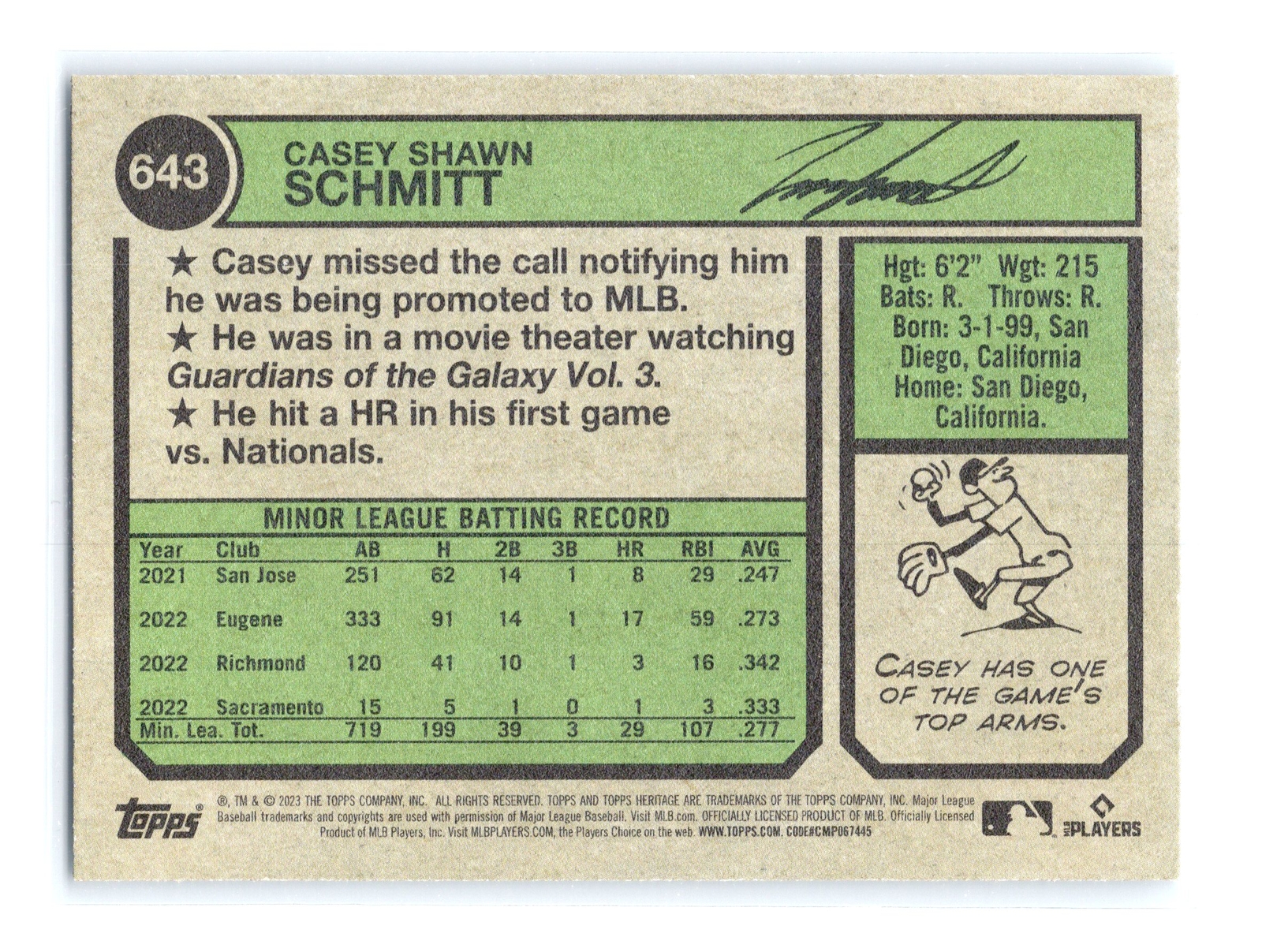 2023 Topps Heritage Baseball #643 Casey Schmitt Rookie RC San Francisco ...