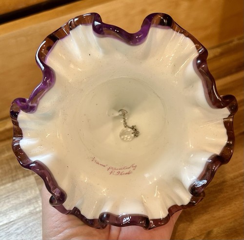 Fenton Pansy Ruffle Crest Bell Hand Painted Purple Colors On Milkglass ...