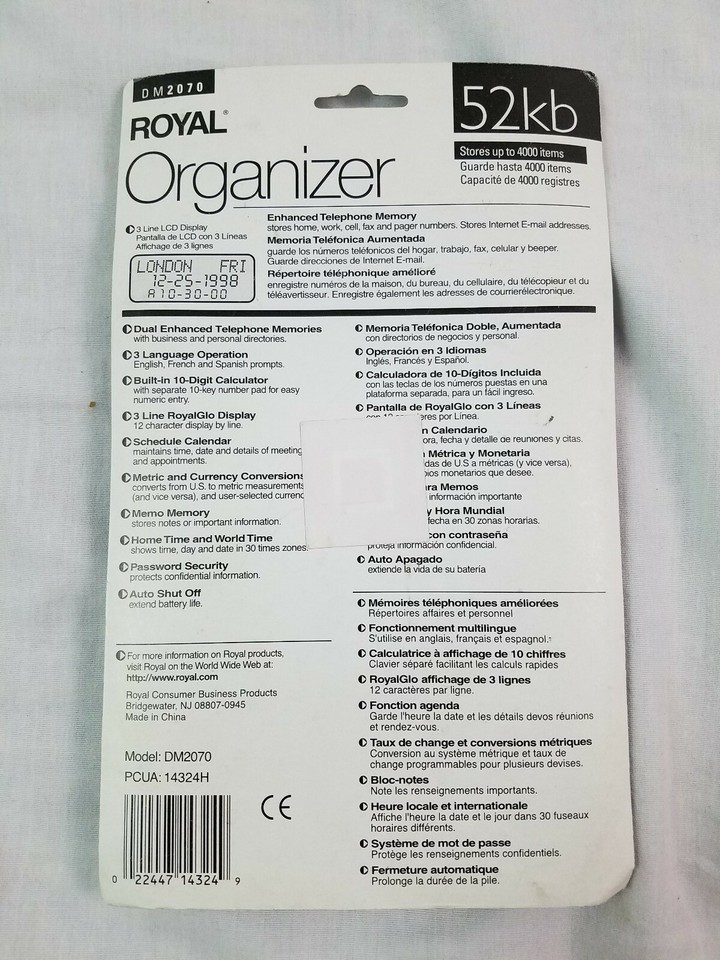 Royal Business Pocket Organizer NEW DM2070 52kb Backlit Calculator Telephone #'s | eBay
