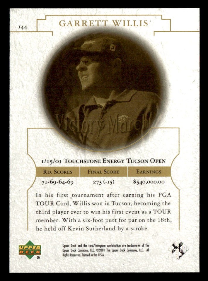 Garrett Willis 2001 Upper Deck Golf Victory March Card #144 | eBay