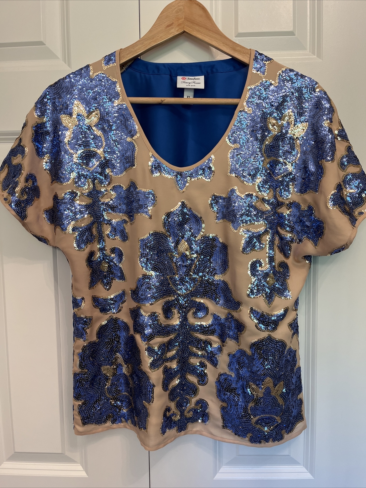 Neiman Marcus + Target Tracy Reese Sz XS Sequined Top Blue Gold Très ...